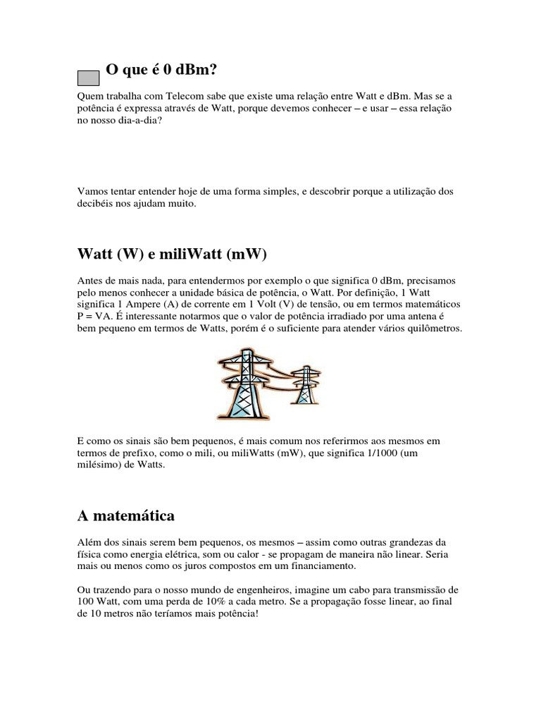 O que é 0 dBm | PDF | Decibel | Potência (Física)