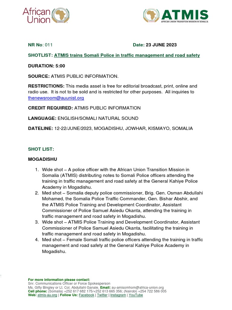 ATMIS Trains Somali Police in Traffic Management and Road Safety | PDF ...