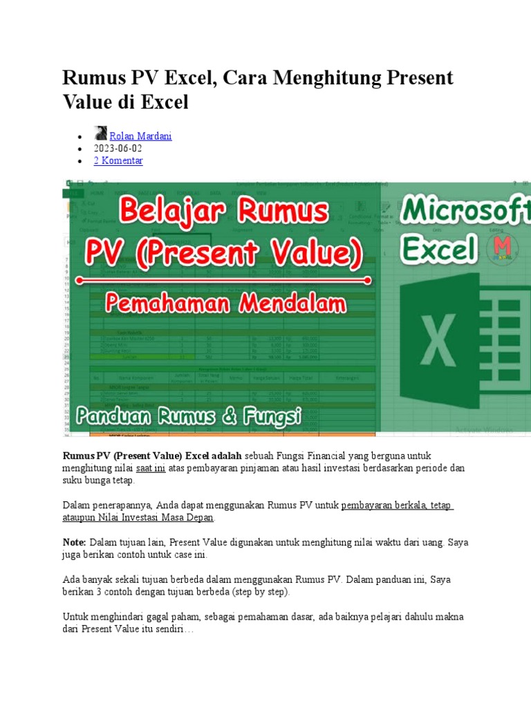 Rumus PV Excel untuk Menghitung Present Value | PDF | Pengelolaan ...