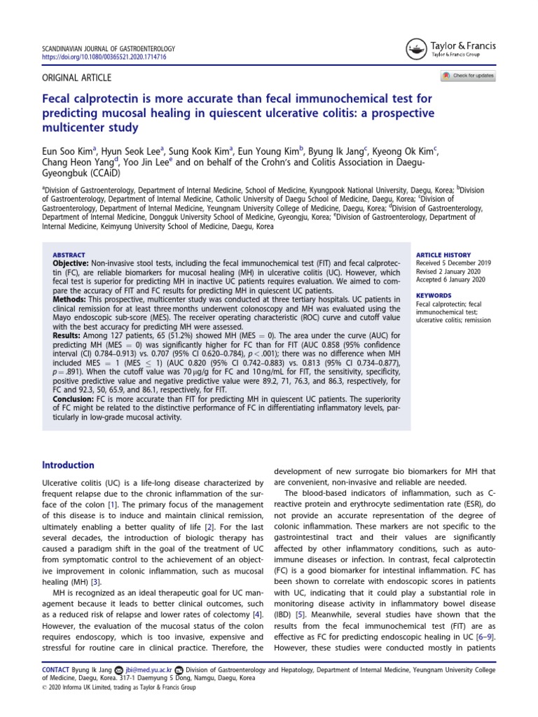 Fit and Fecal Calprotectin 2020 | PDF | Sensitivity And Specificity ...