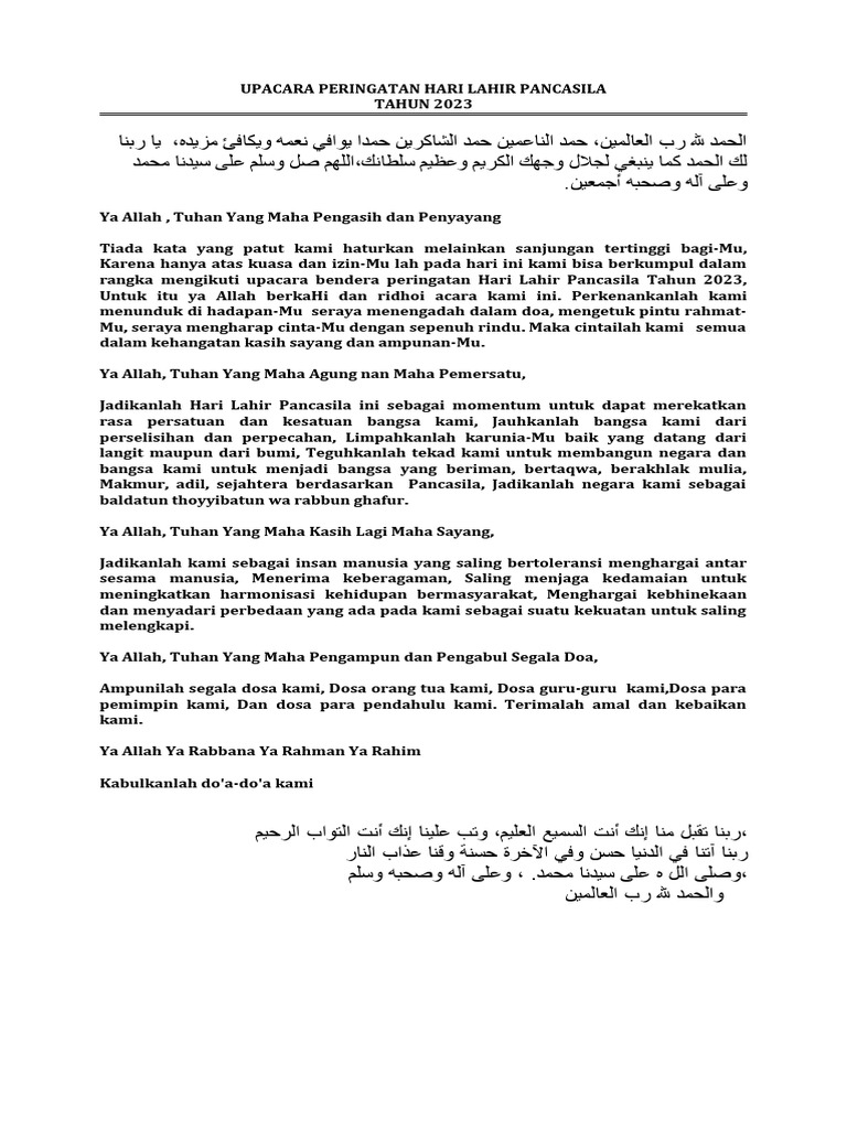 Doa Hari Lahir Pancasila | PDF