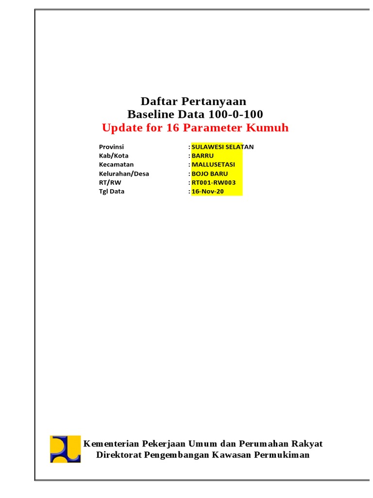 Form Baseline Data 2021 Belum Update Kelurahan Bojo Baru Rt001-Rw003 | PDF