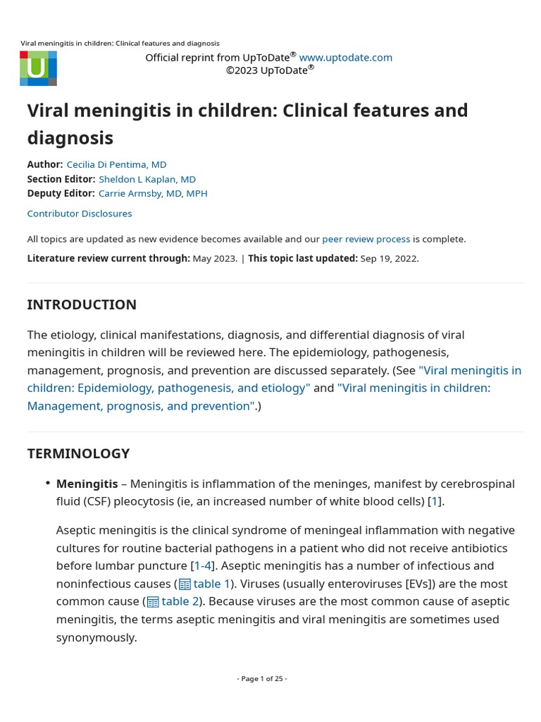 Viral Meningitis in Children Clinical Features and Diagnosis | PDF ...