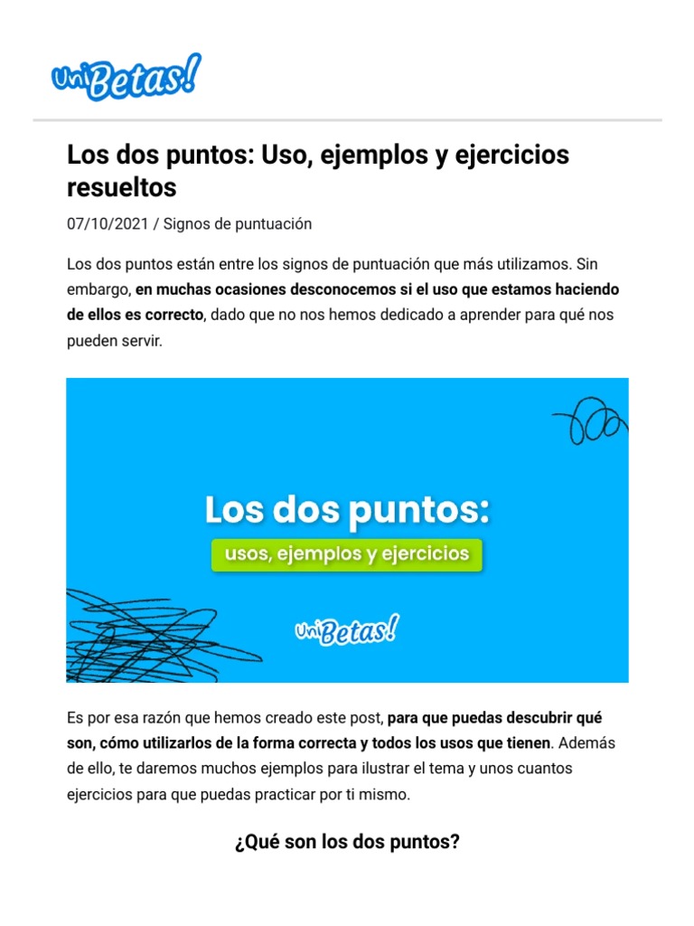 Los Dos Puntos - Uso, Ejemplos y Ejercicios Resueltos | PDF | Coma | Lingüística