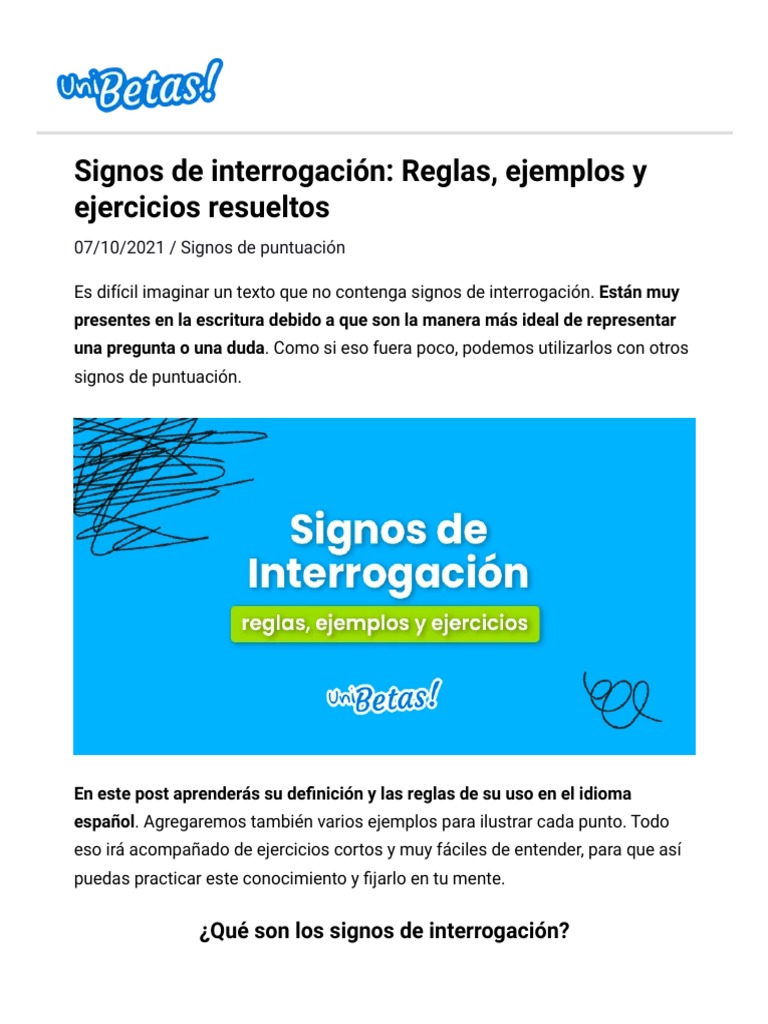 Signos de Interrogación - Reglas, Ejemplos y Ejercicios Resueltos | PDF | Oración (Lingüística ...