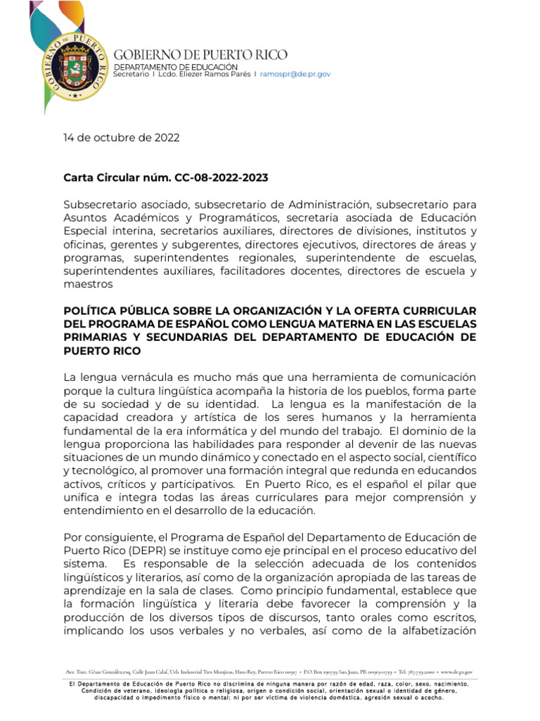 Carta Circular Español | PDF