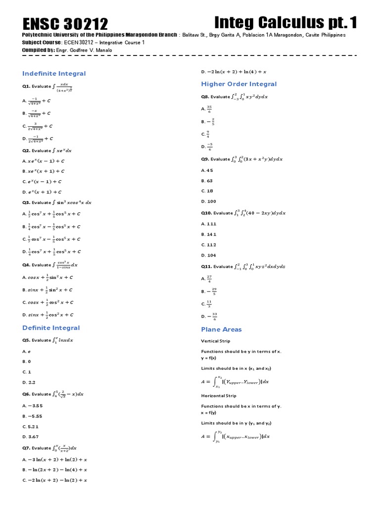 Math integ cal 1 | PDF