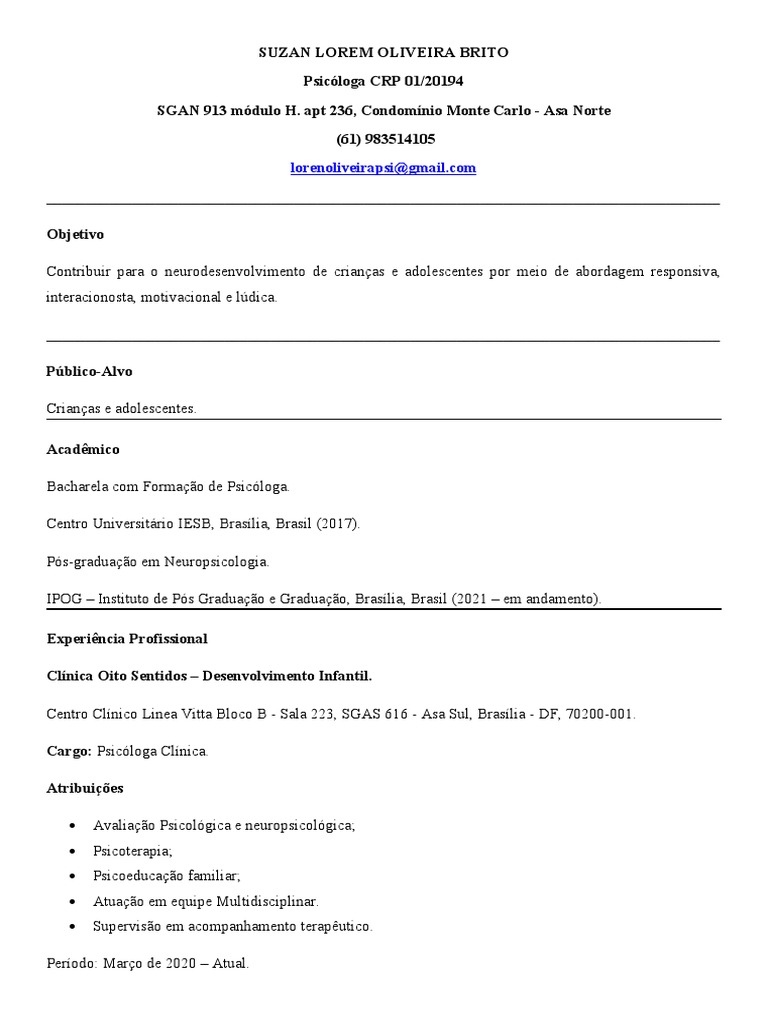 currículo Loren (cópia) | PDF | Espectro do autismo | Psicologia