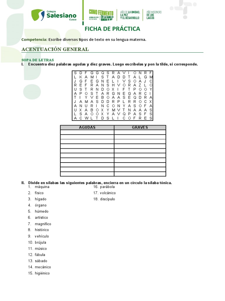1ro 02-05 Ficha de Tilde General | PDF | Lingüística