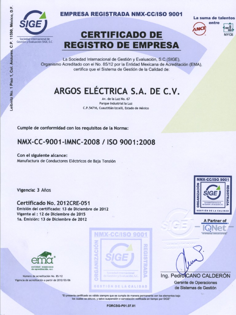 CERTIFICADO ANCE | PDF