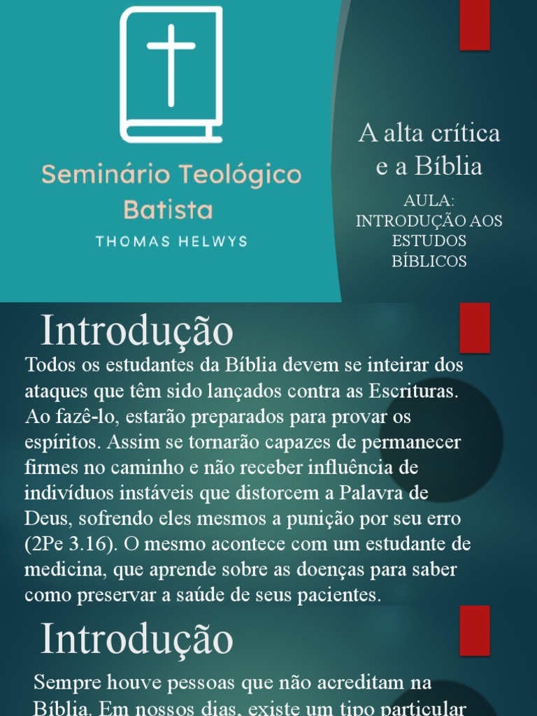 A alta crítica | PDF | Bíblia | Crítica Bíblica
