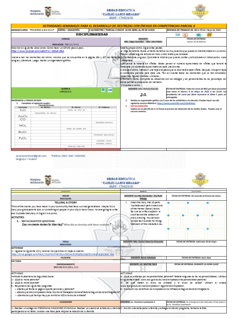 Ficha p4 Sem34 Comp 1erobgu Rev (1) | PDF | Cómics