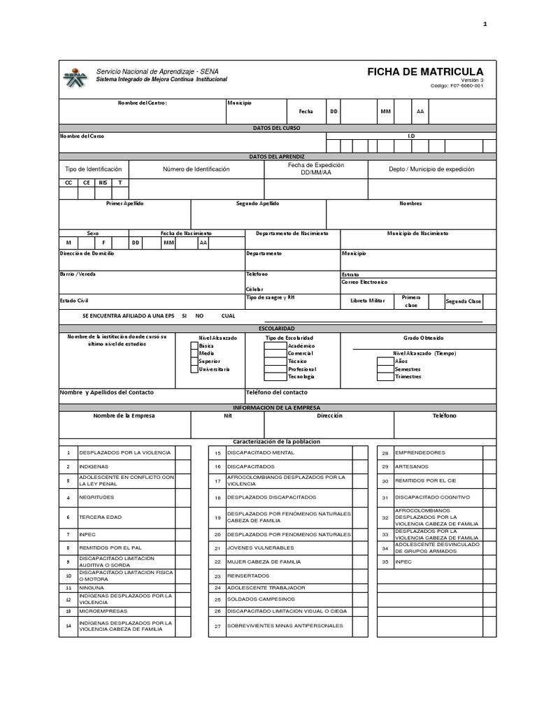 Ficha Matricula Sena | PDF