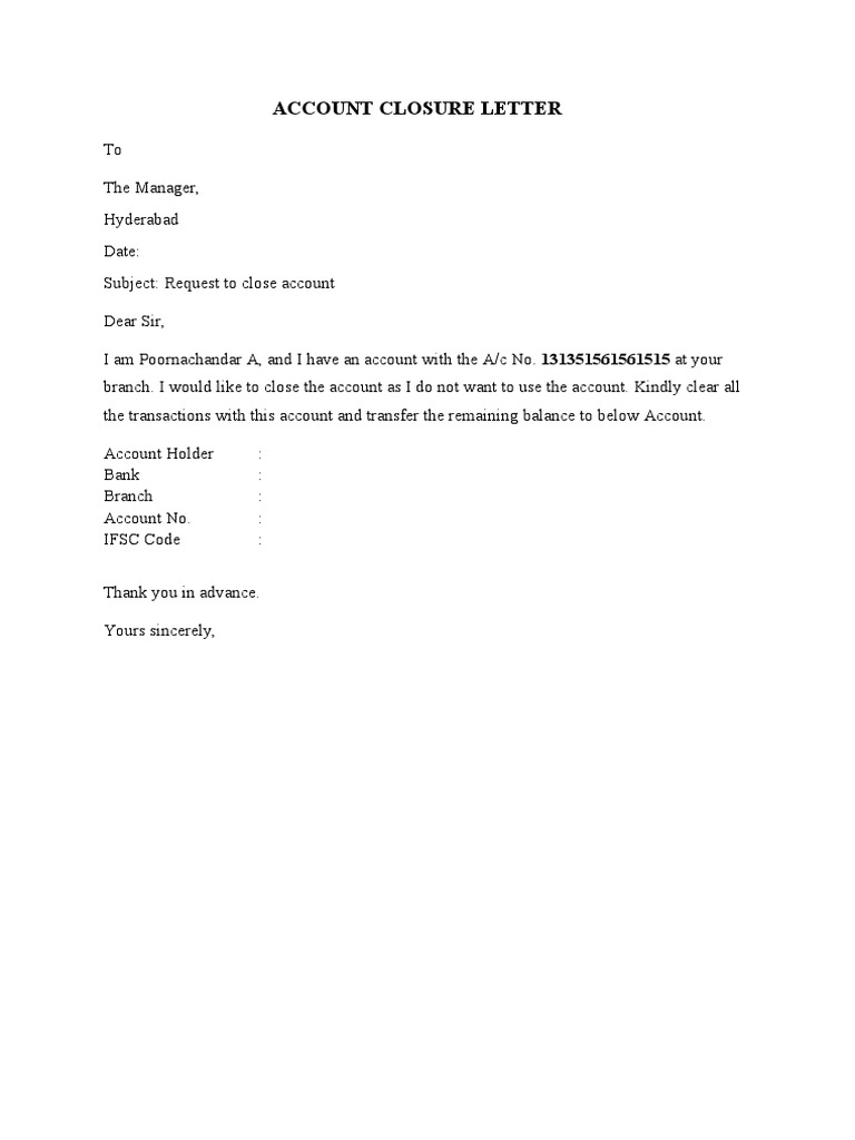 Account Closure Letter | PDF