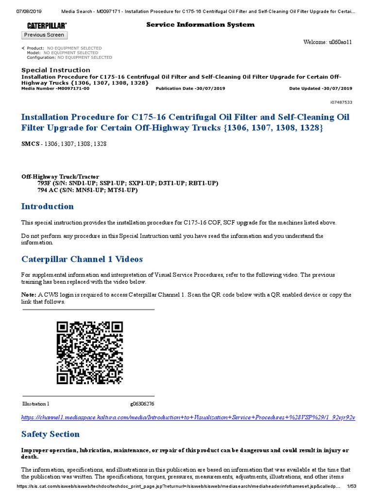 M0097171 - Installation Procedure For C175-16 Centrifugal Oil Filter ...