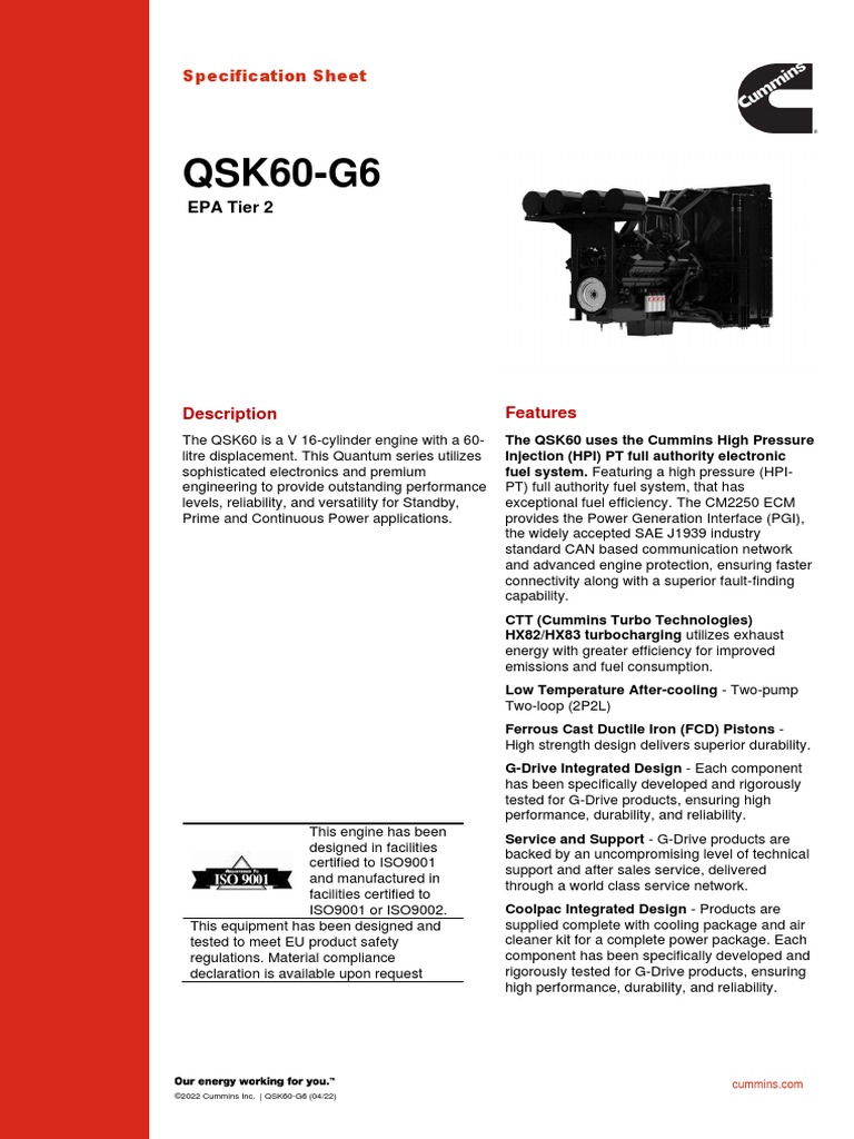QSK60-G6 Epa Tier 2 | PDF | Horsepower | Engines