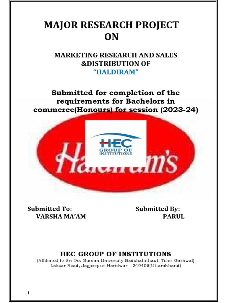 Marketing Project Report On Haldiram S | PDF | Retail | Survey Methodology