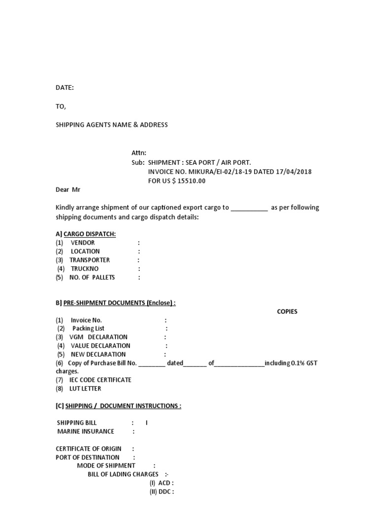 Sample Covering Letter to Shipping Agents (1) | PDF