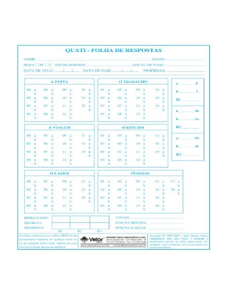 QUATI FOLHA DE RESPOSTA IMPRIMIR | PDF