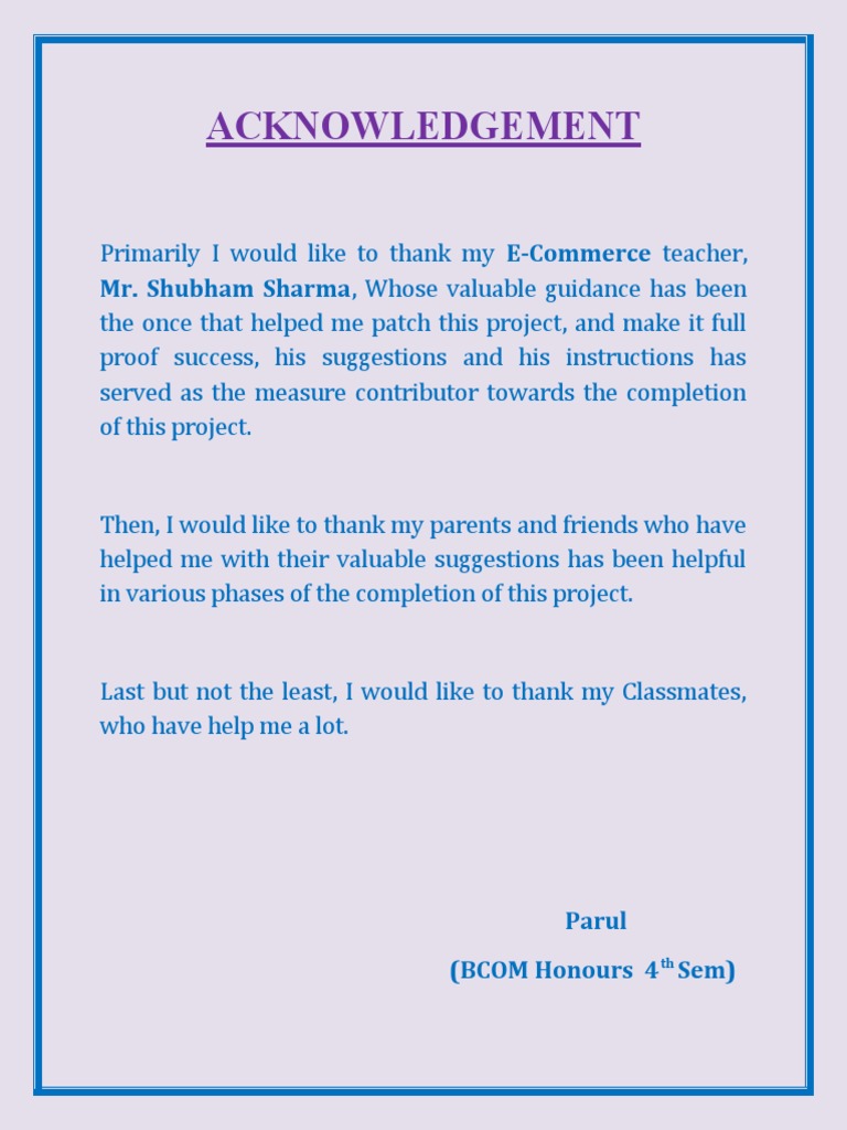 Acknowledgement Parul | PDF | Career & Growth