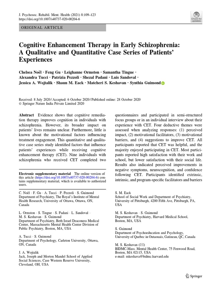 Cognitive+Enhancement+Therapy+In+Early+Schizophrenia | PDF ...