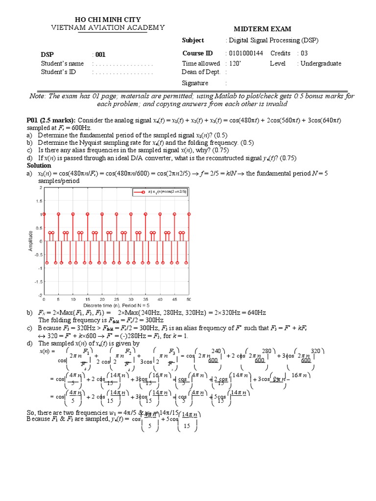 Dsp 2022 Midterm Exam 01 Solution Pdf Sampling Signal Processing Digital Signal Processing