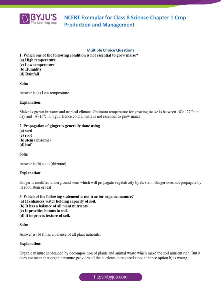 NCERT Exemplar Solution Class 8 Science Chapter 1 | PDF