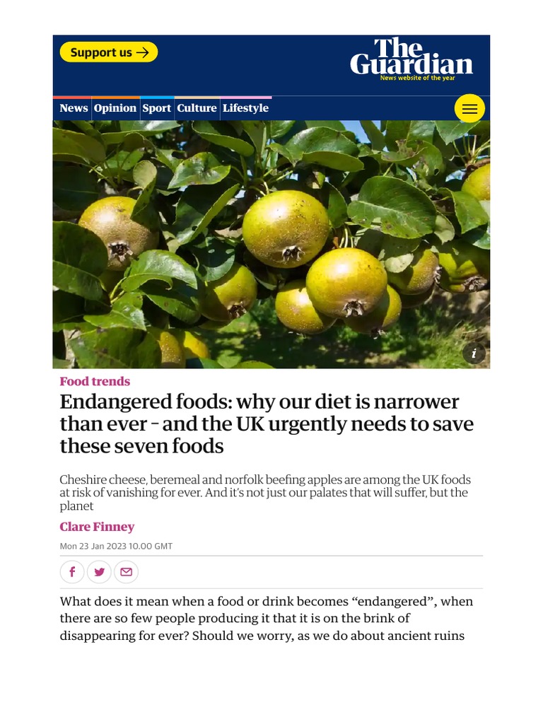 Endangered foods- why our diet is narrower than ever – and the UK ...