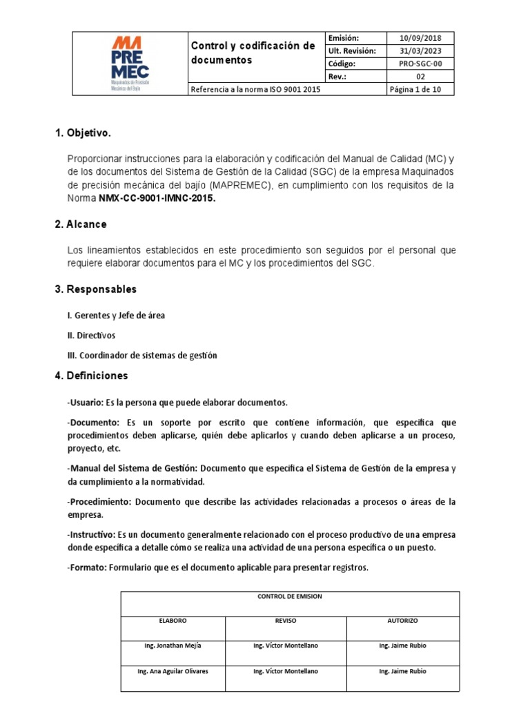 Control de Documentos en MAPREMEC | PDF | Sistema de manejo de calidad ...