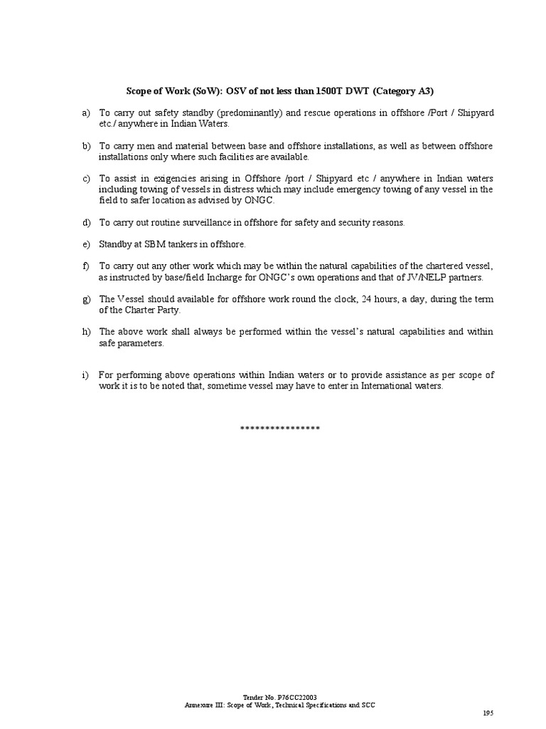 5 Annexure III Scope of Work Technical Specifications and SCC (2023) | PDF
