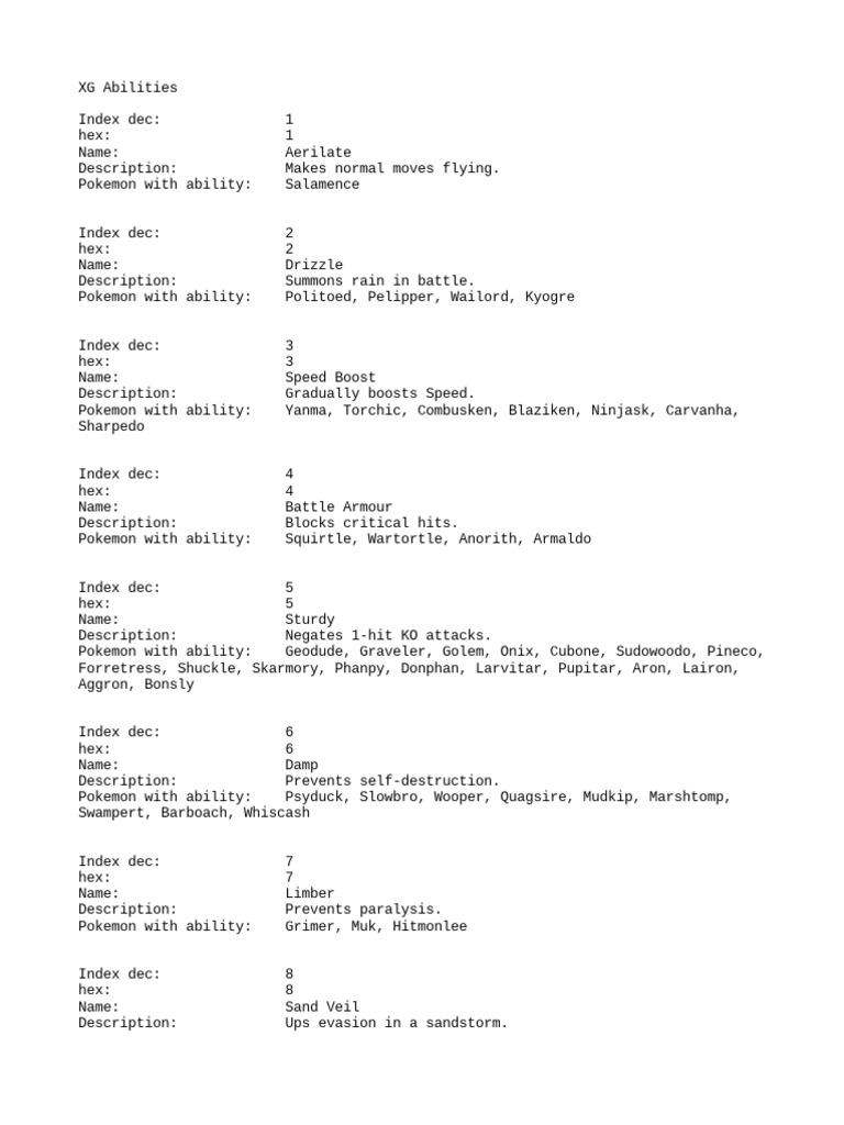 XG Abilities List | PDF | Nintendo Franchises | Pokémon