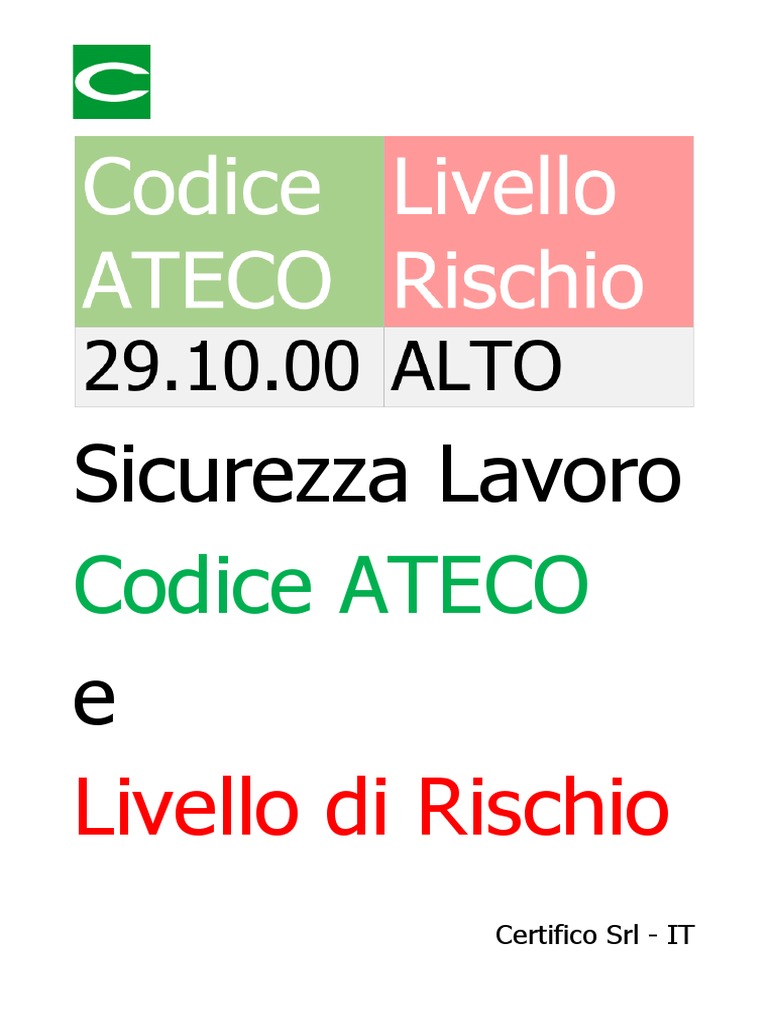 Codice ATECO e Livelli Di Rischio - Rev. 1.0 2023 | PDF