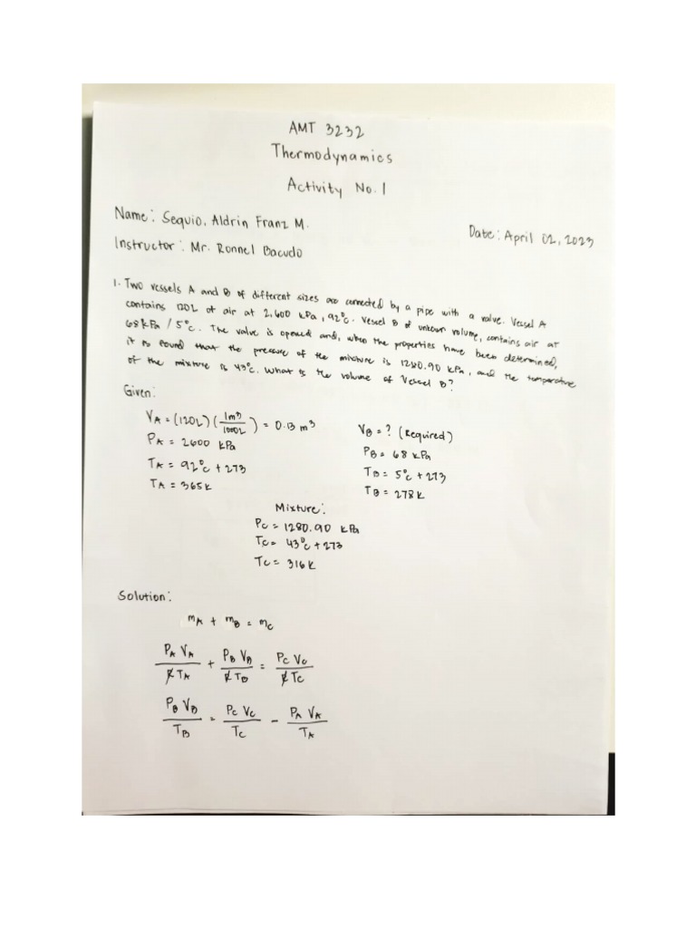 SEQUIO - Activity No 1 - Midterm - Thermodynamics | PDF SEQUIO - Activity No 1 - Midterm - Thermodynamics | PDF