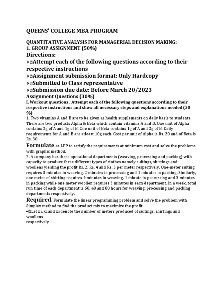 Quantitative Group assignment-Answer2 | PDF | Decision Making | Mathematical Optimization