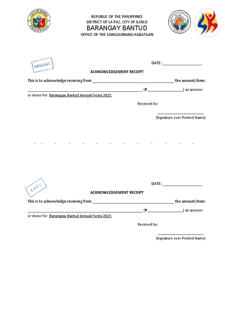 Barangay Bantud Fiesta 2023 Receipt | PDF