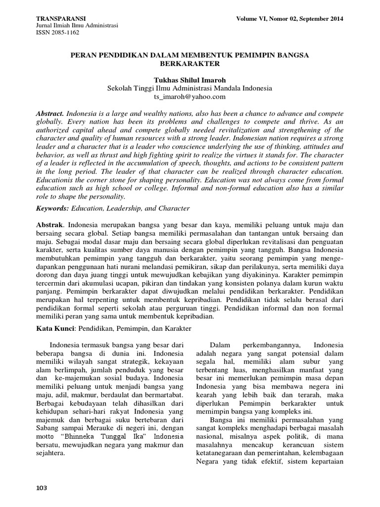 Peran Pendidikan Dalam Membentuk Pemimpin Bangsa Berkarakter | PDF