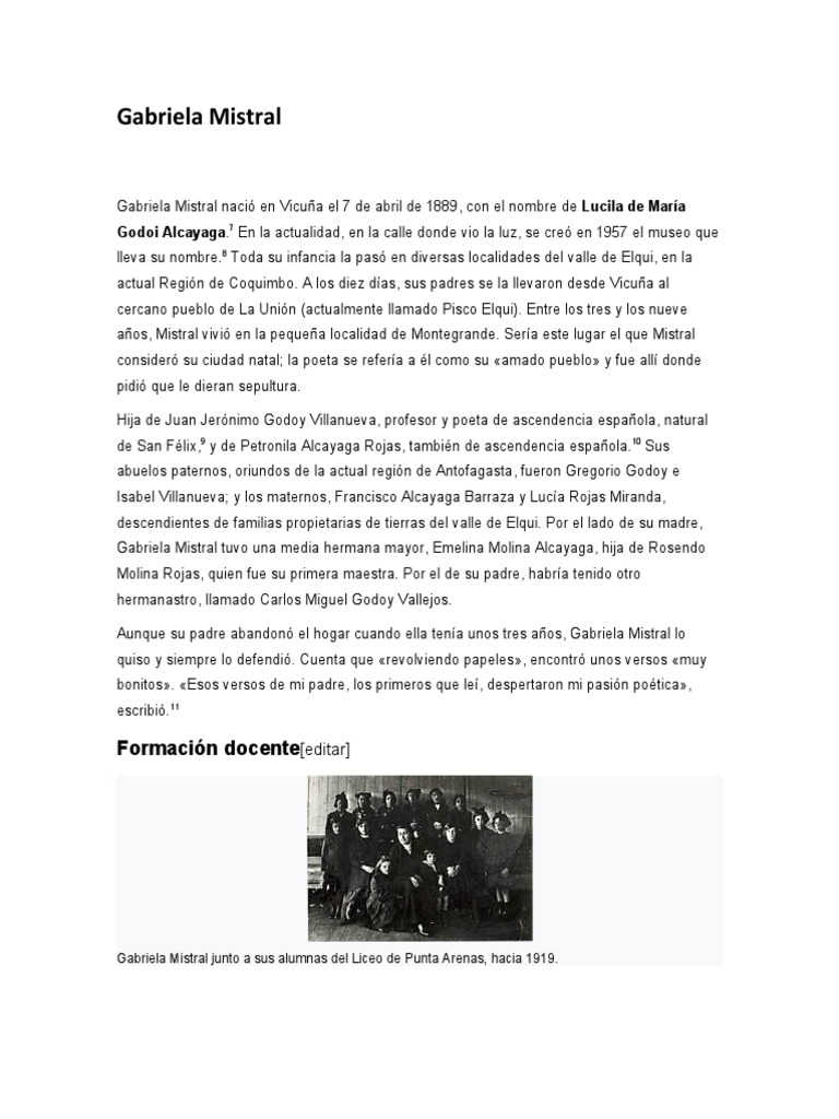 Vida y Formación de Gabriela Mistral | PDF | Ciencias sociales