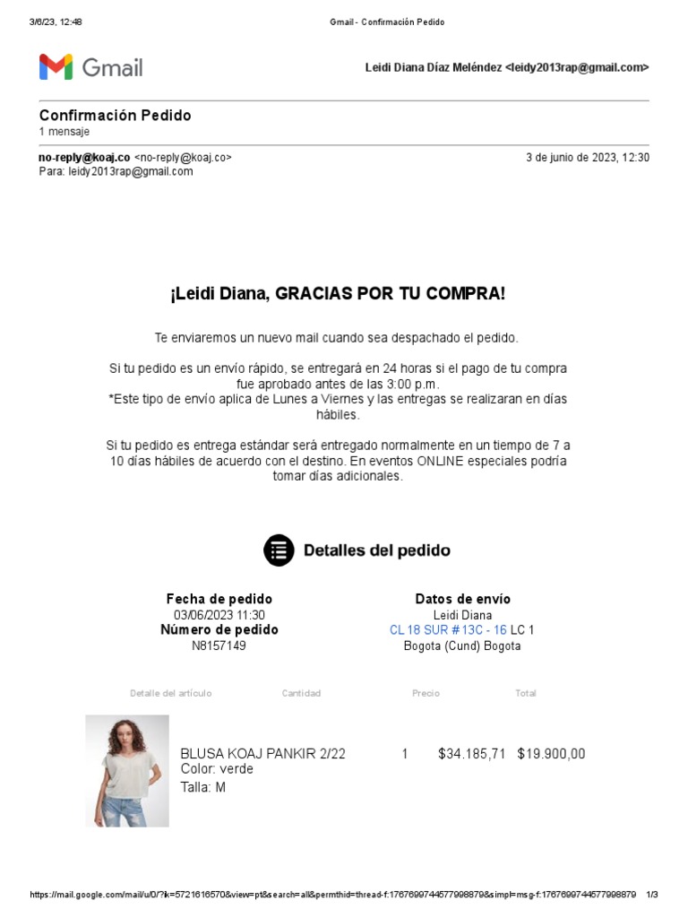Gmail Confirmación Pedido Descargar Gratis Pdf Internet