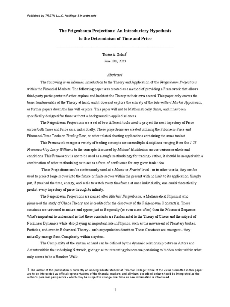 The Feigenbaum Projections - An Introductory Hypothesis To The ...