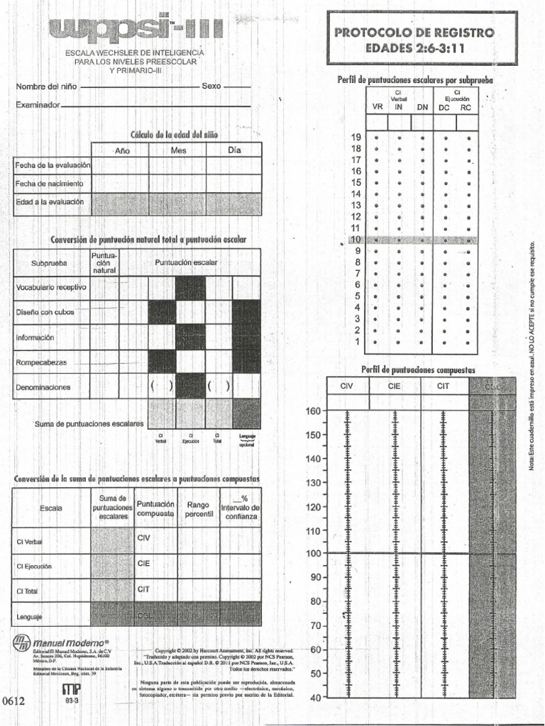 Protocolo Wppsi 2 A 3 | PDF