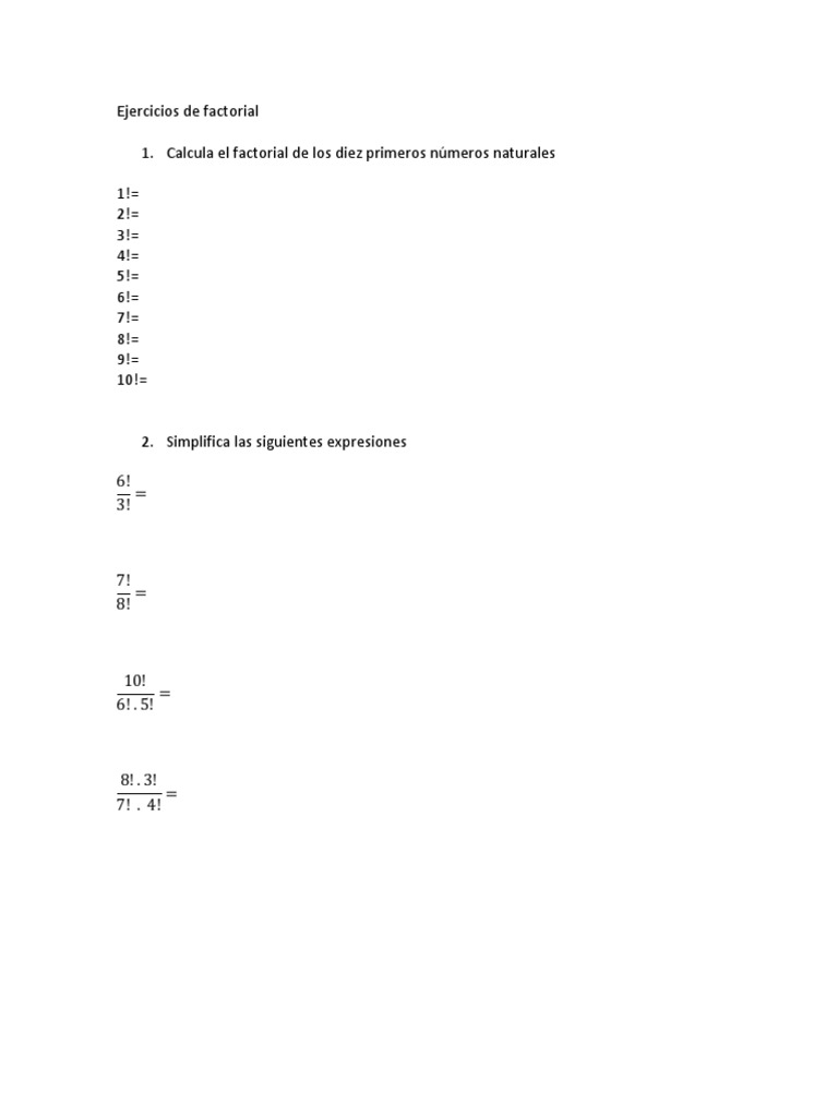 Ejercicios de Factorial | PDF