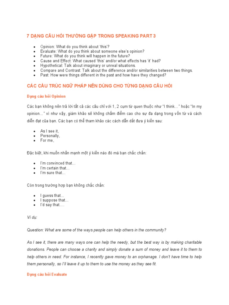 7 Dạng Câu Hỏi Thường Gặp Trong Speaking Part 3 | PDF | Linguistics