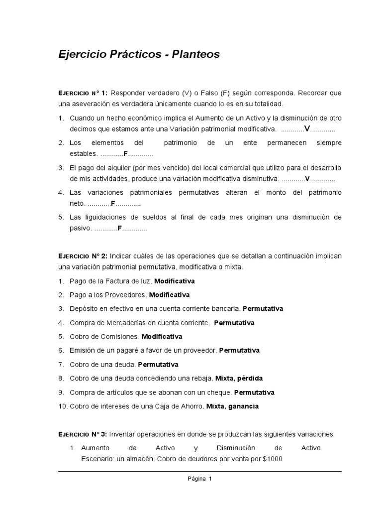 Ejercicio Prácticos Variaciones Patrimoniales | PDF | Valor neto | Deuda