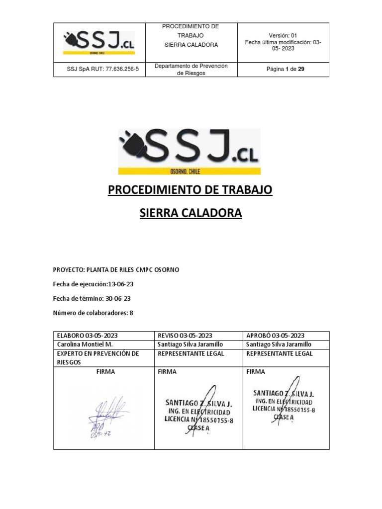 Procedimiento Sierra Caladora SSJ SpA | PDF | Herramientas | Ciencias ...