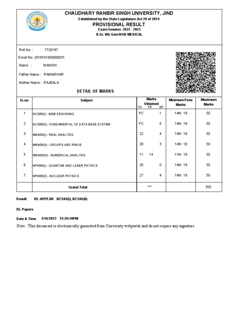 PROVISIONAL MARKSHEET (5) | PDF