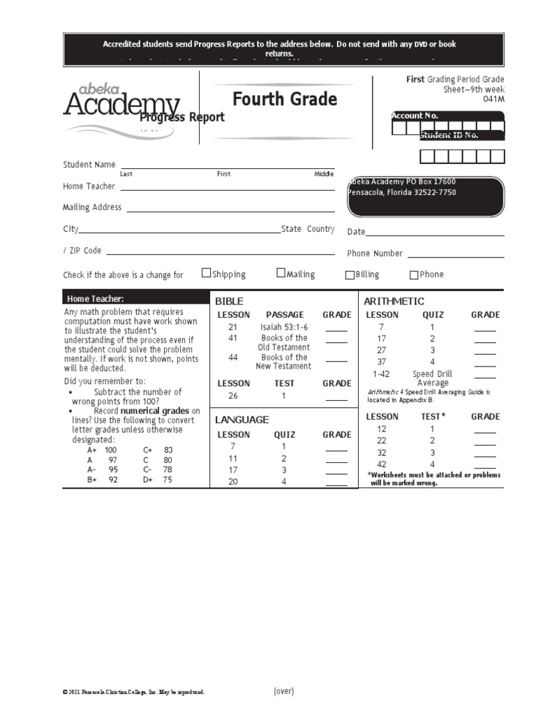 Reporte de Progreso 5to Grado Abeka. | PDF | Books