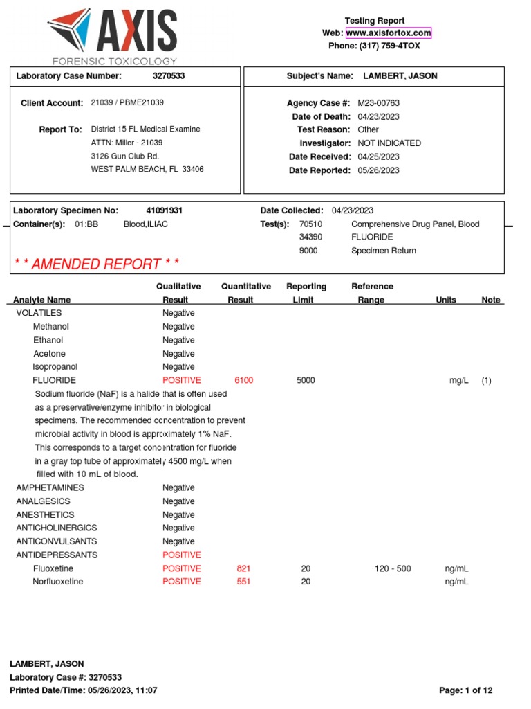 Jason Lambert Toxicology Report | PDF | Functional Group | Medicinal ...