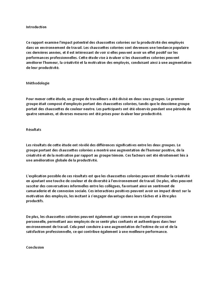 Rapport Sur L'effet Bénéfique Des Chaussettes Colorées Sur La ...