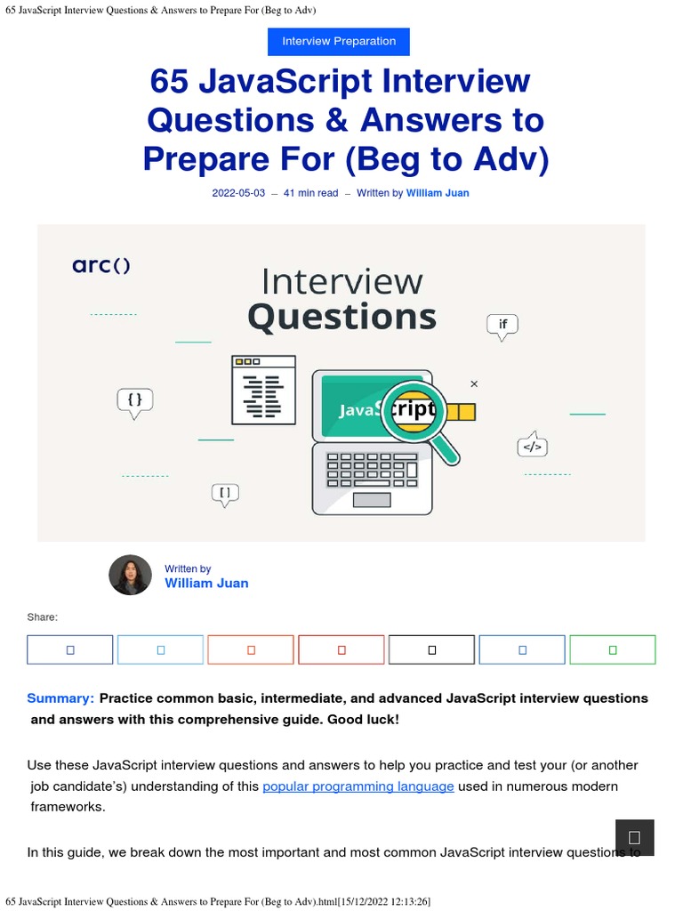 65 JavaScript Interview Questions & Answers To Prepare For (Beg To Adv) | PDF | Java Script ...