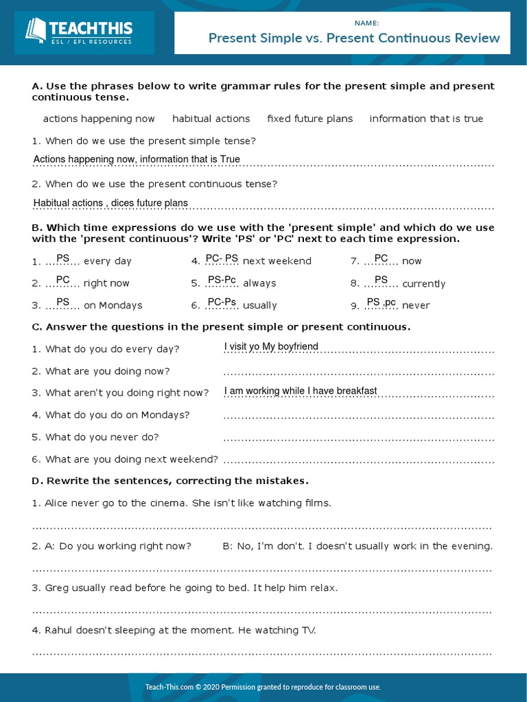 Present Simple vs Present Continuous Interactive Review(1) | PDF ...